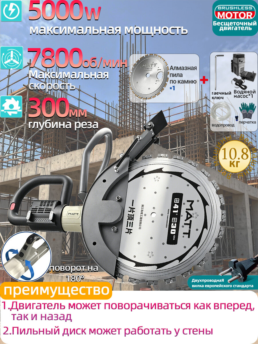 Мощная машина для нарезания канавок, не требующая регулировки бесщеточная дисковая бензопила для резки бетона, предназначенная для резки и обработки бетонных стен.