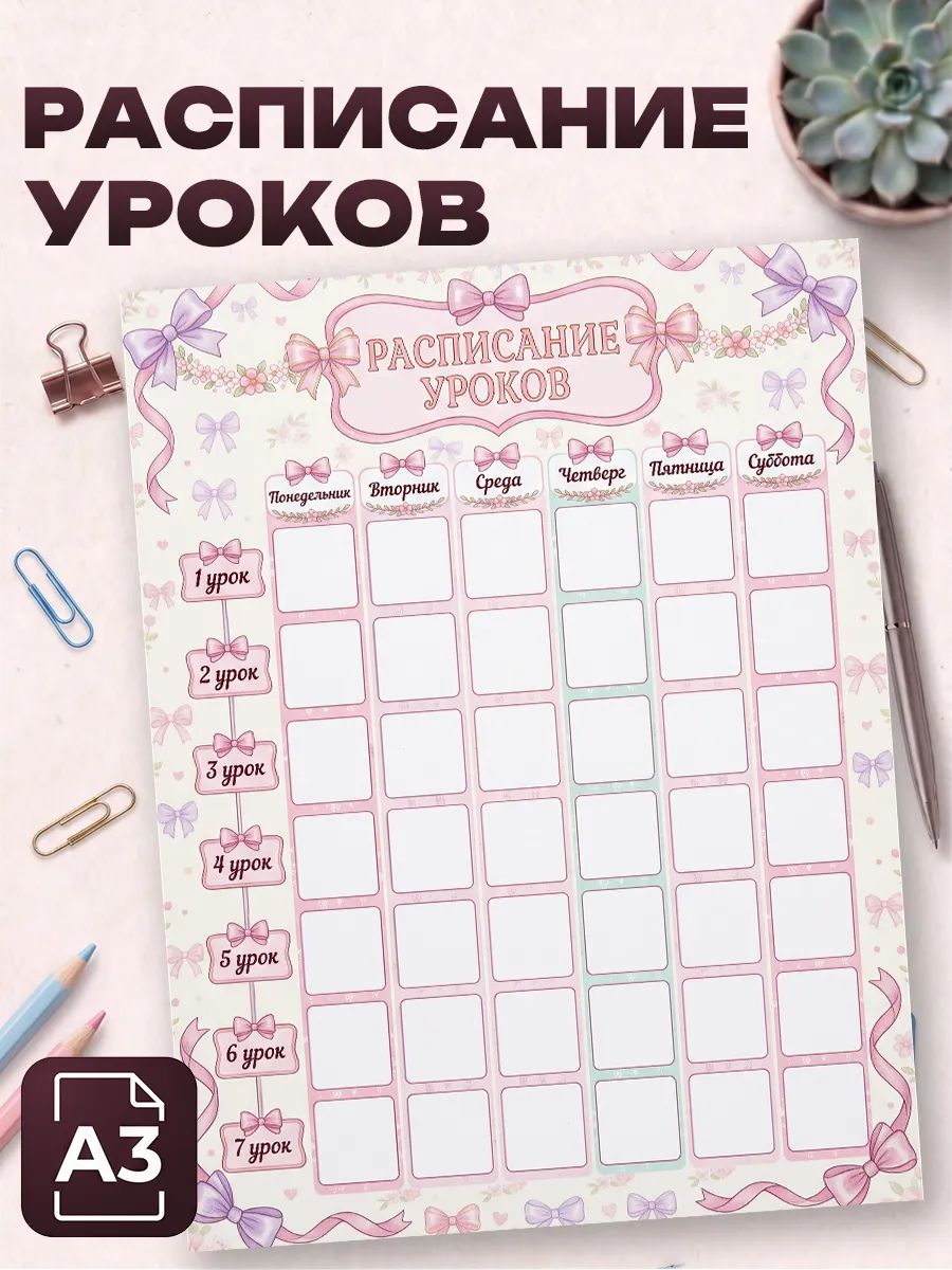 Расписание уроков для девочек бантики