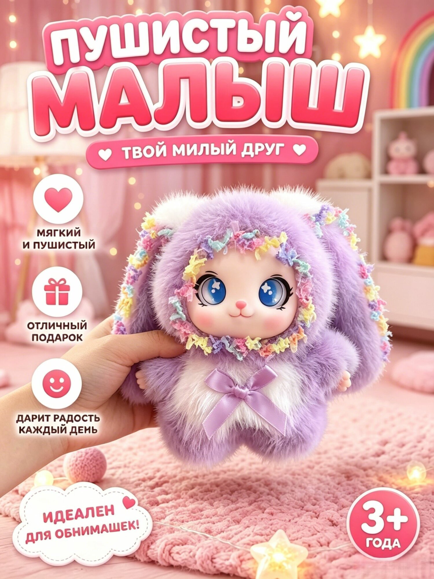 Мягкая игрушка заяц из флиса фиолетовый цвет вариант FF высота 18 см аксессуар для ключей