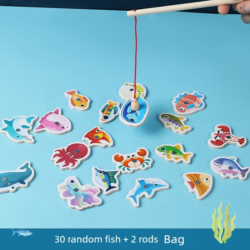 Набор магнитной рыболовной игрушки для детей 1-3 лет: 30 уникальных рыбок в пакете + 2 удочки