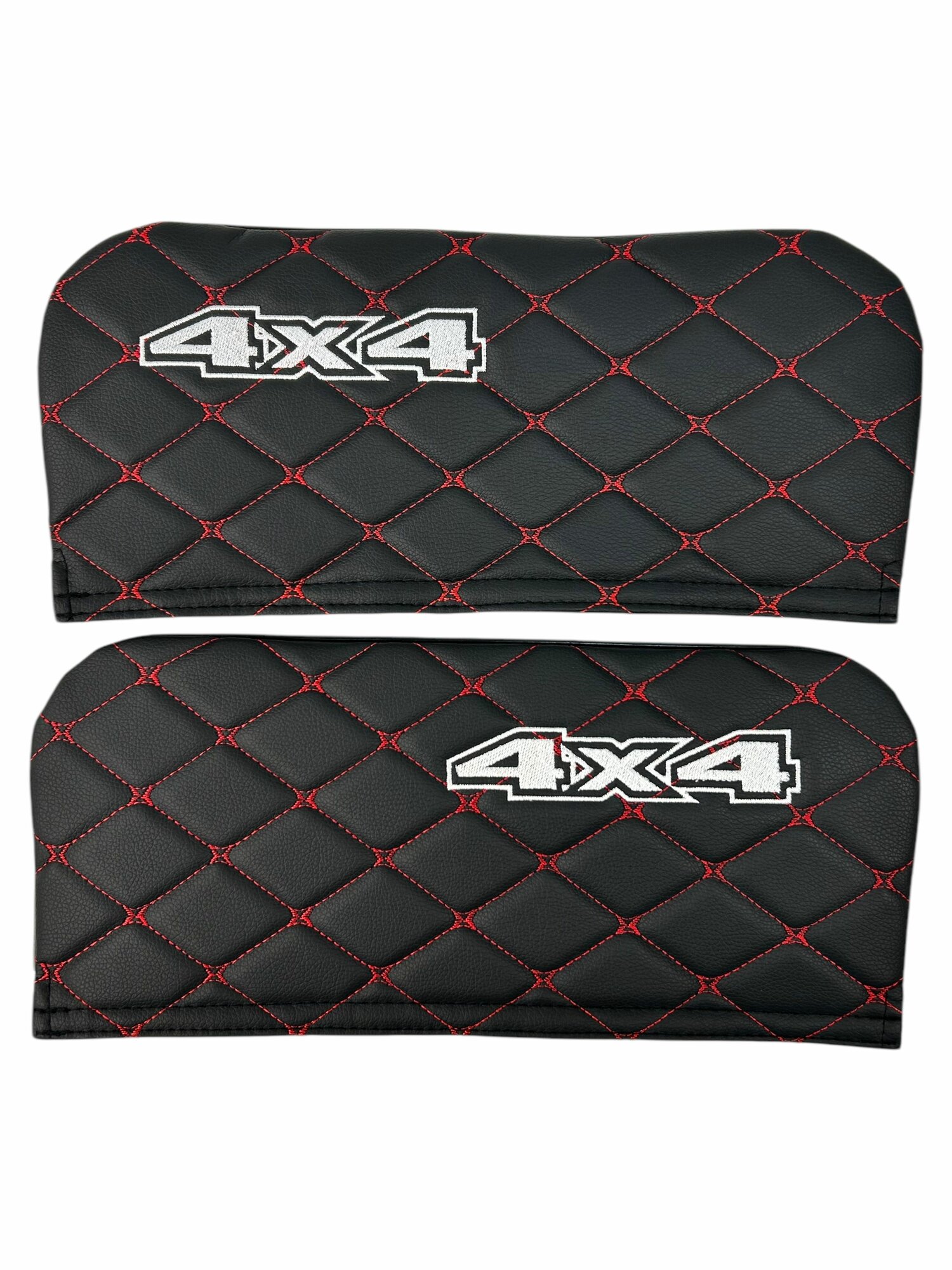 Чехлы на козырьки УАЗ 469 Хантер, 452 Буханка с лого 4х4, черный ромб красная нить