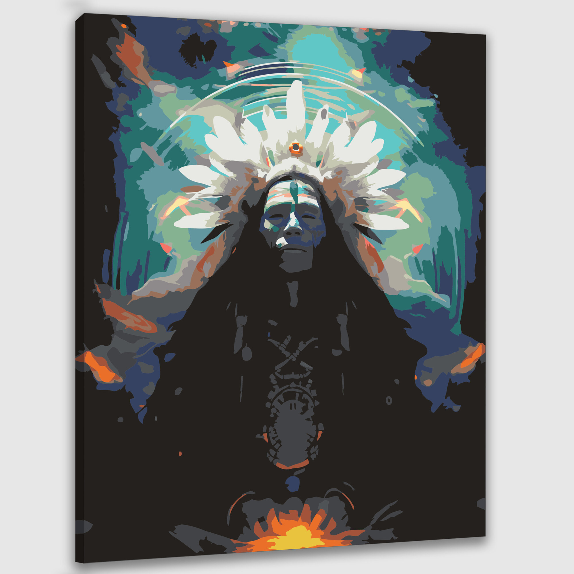 Картина по номерам 40x50 см, яркая, цифровая картина, шаман, мистическая аура, мощный ритуал, эфирные энергии