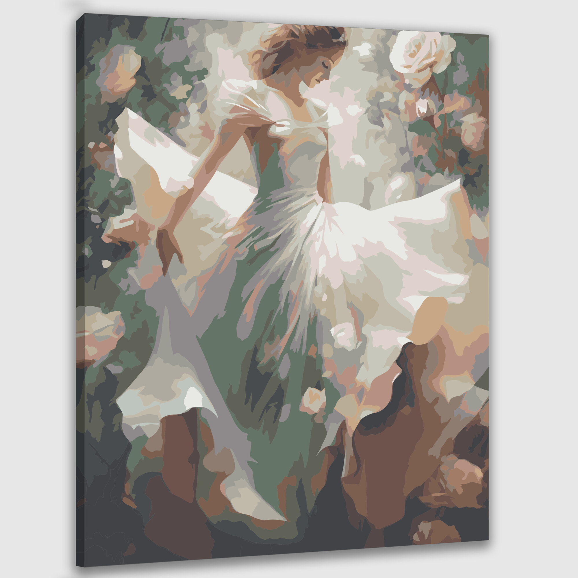 Картина по номерам 40x50 см, балерина, цифровая картина, грация, сад роз, лепестки, яркие цвета, фон, платье, красота