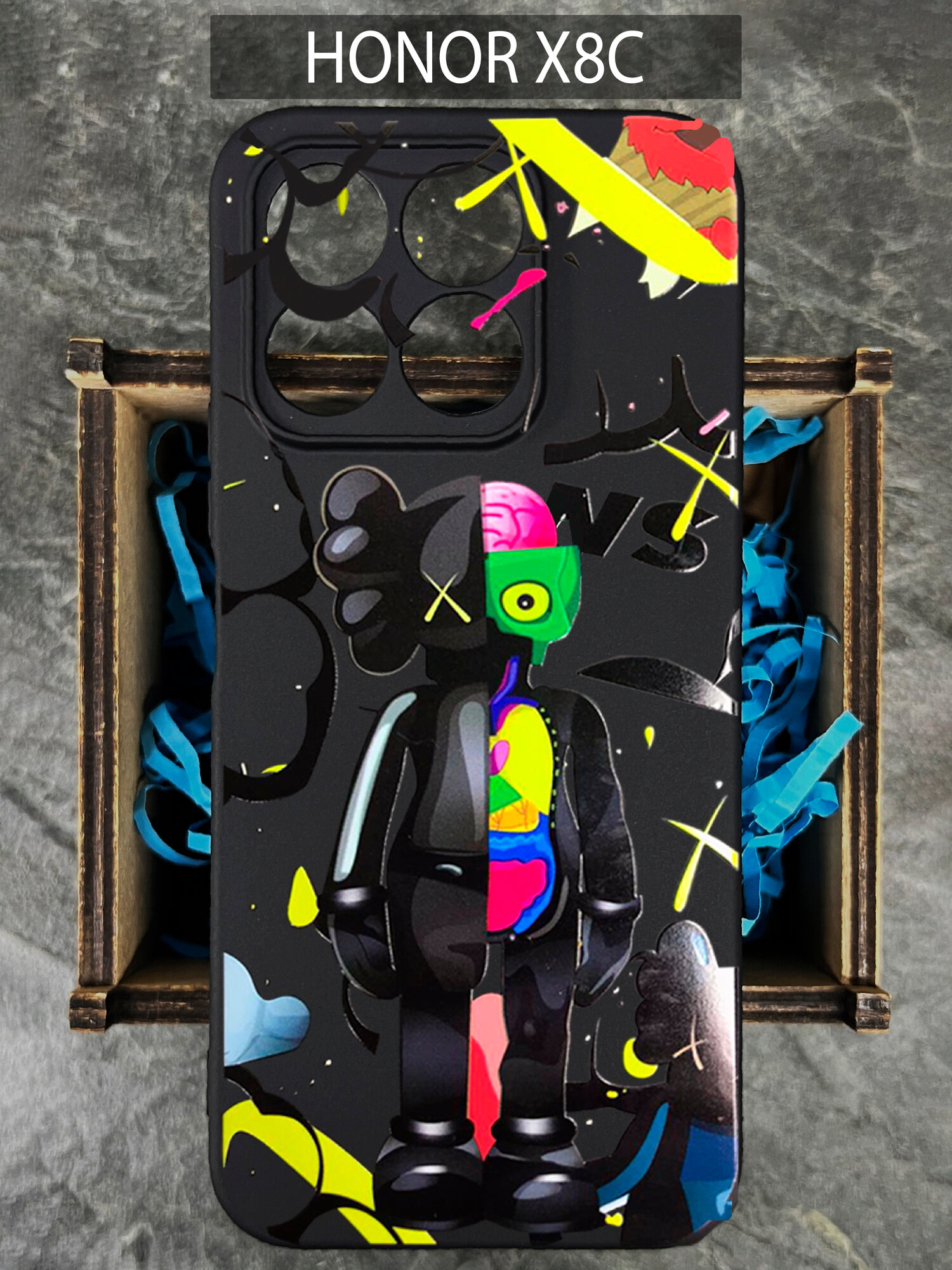 Силиконовый защитный чехол на Honor X8c с принтом Kaws Хонор Х8с