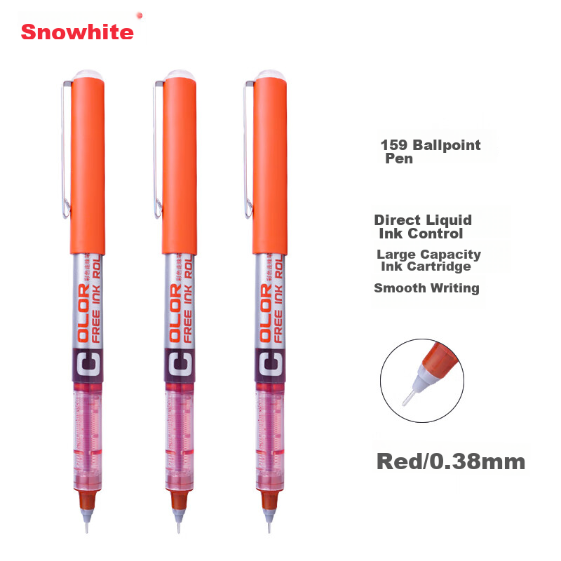 Snowhite PVN-159 Rollerball Pen, Quick-Drying, Colorful, Gel Ink, Teacher's Correction Pen, Signature Pen Set, 0.38mm, Red, 12 Pens/box
