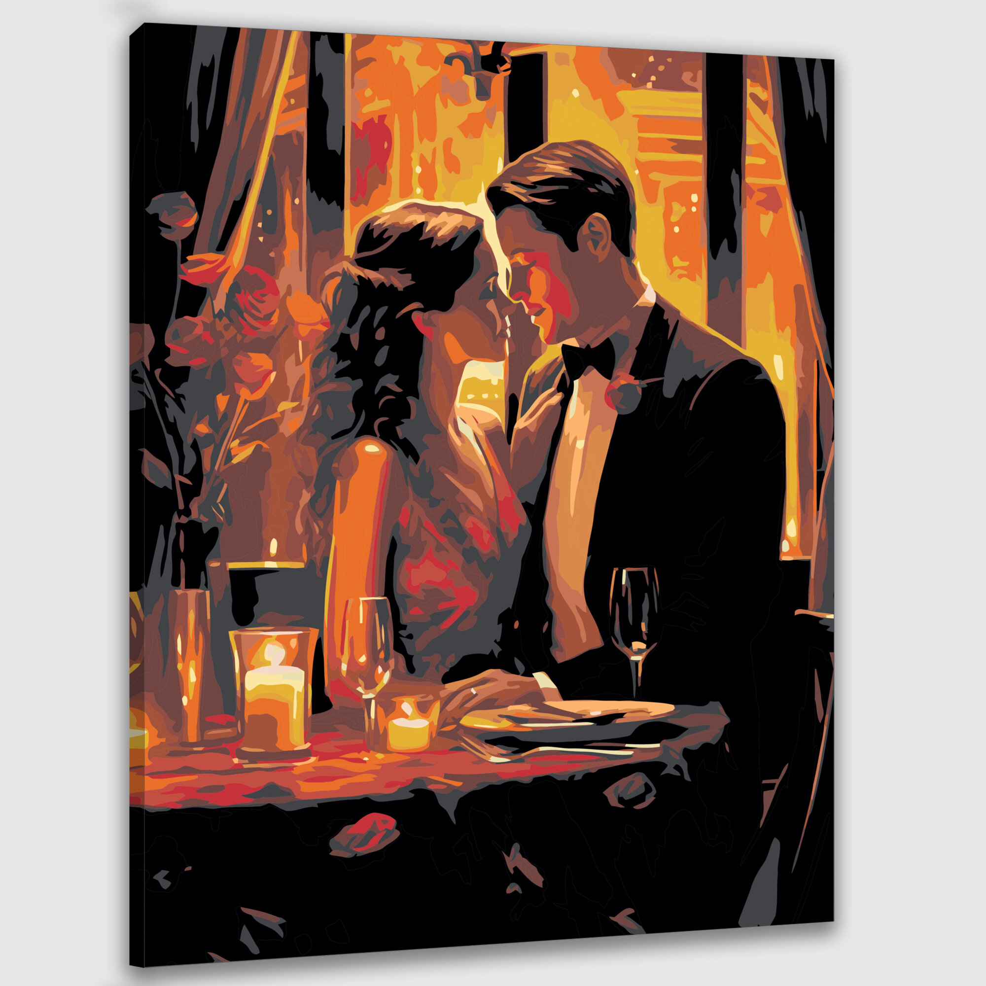 Картина по номерам 40x50 см, картина маслом, романтический ужин, свечи, элегантный ресторан, винтажный стиль, пара