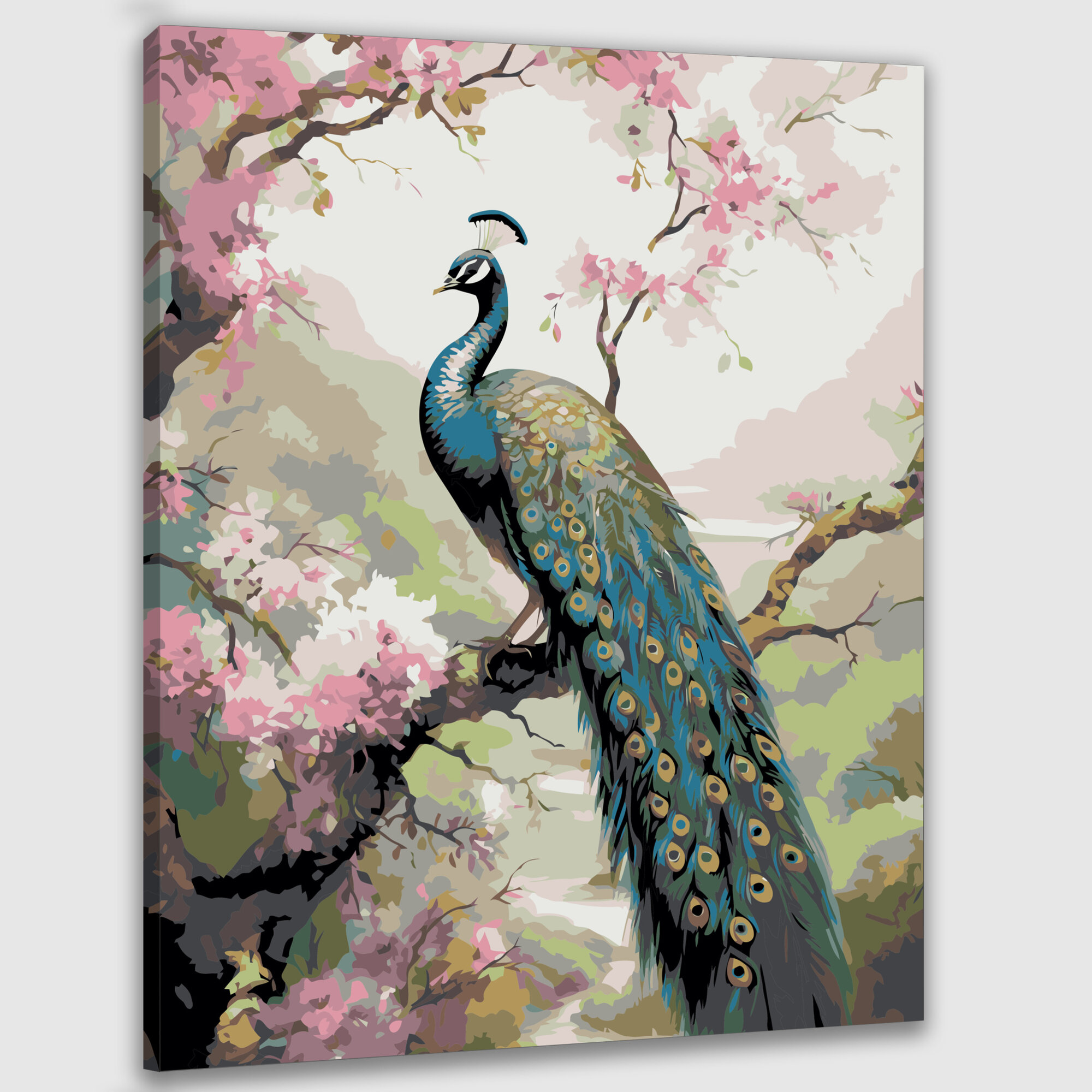 Картина по номерам 40x50 см, павлин, оперение, акварельный рисунок, яркие цвета, мазки кисти, радужный блеск, роскошь