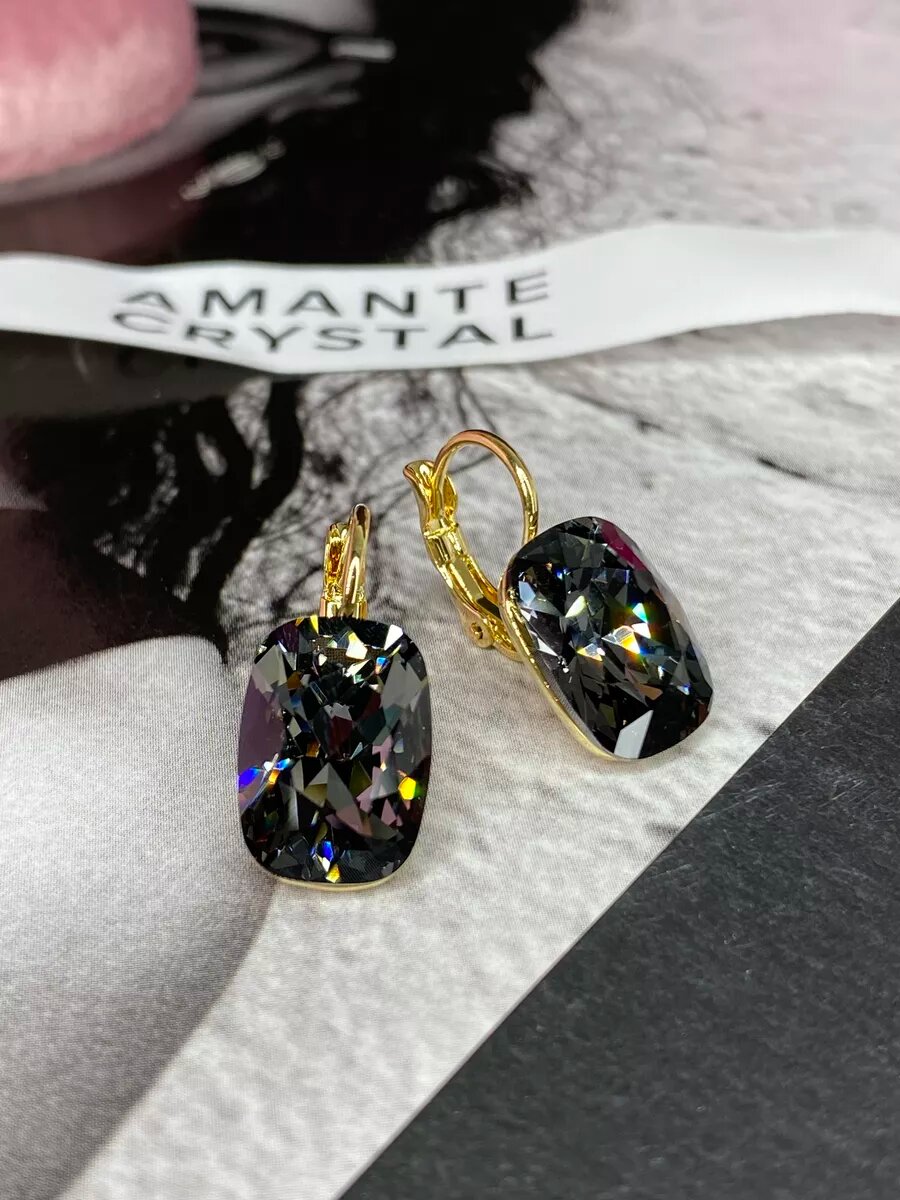 Серьги Amante crystal, хрусталь, размер 14 мм, желтый, серый, черный — фото 1