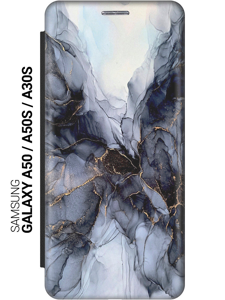 Чехол-книжка на Samsung Galaxy A50, A50s, A30s, Самсунг А50, А30с, А50с с 3D принтом "Черно-белый мрамор" черный