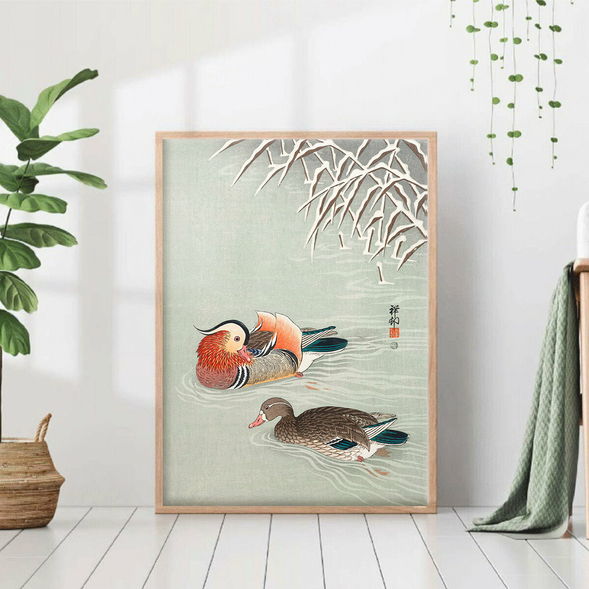 Постер "Утки мандаринки гравюра" без рамы 40x50 см на стену для интерьера