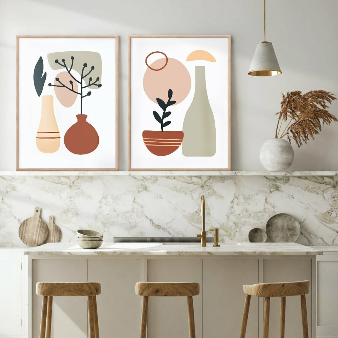 Постер 2 шт 50x70 без рамки "Вазы" набор картин для интерьера