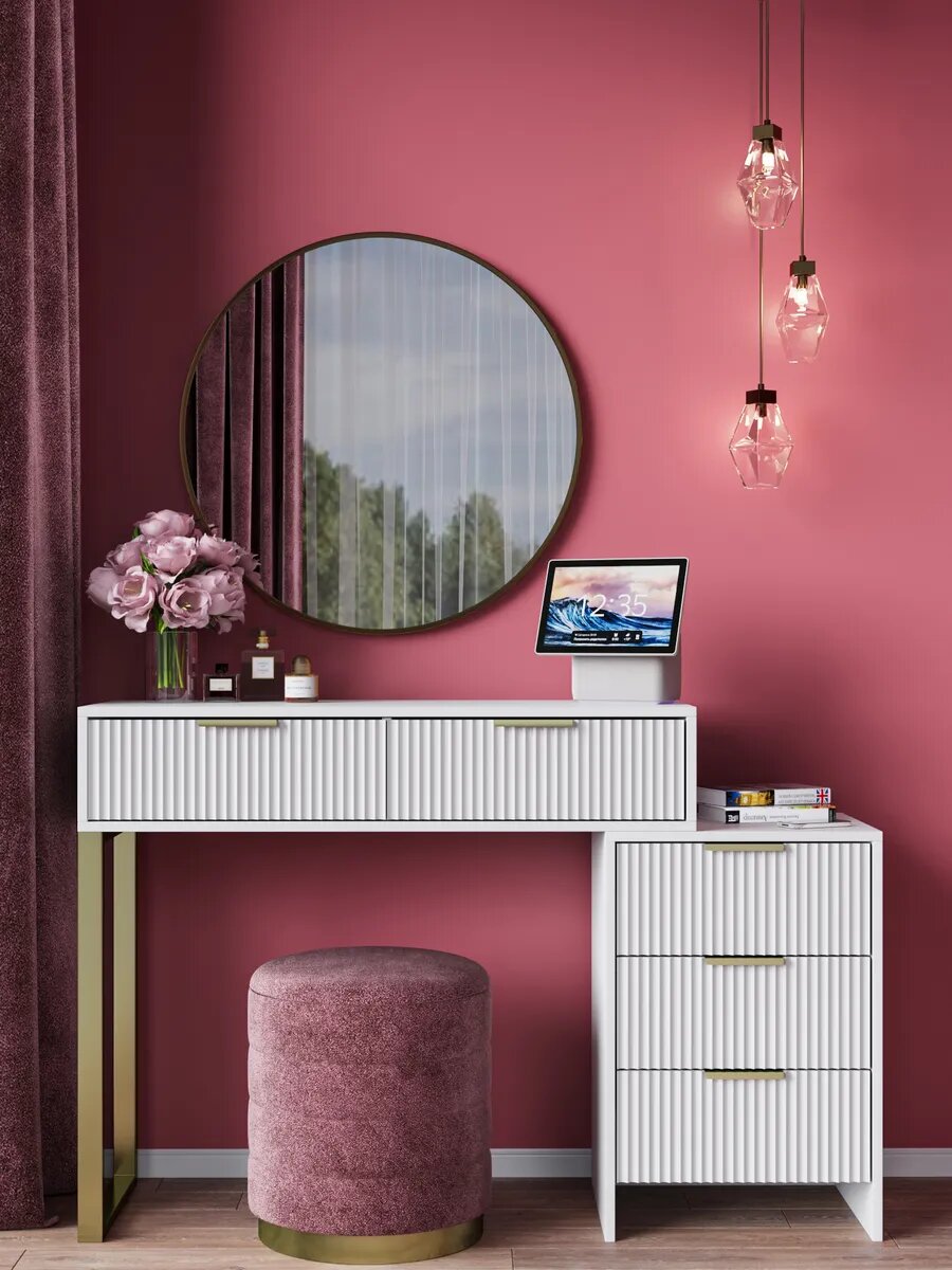 Туалетный столик с прикроватной тумбой , косметический стол , трельяж белый