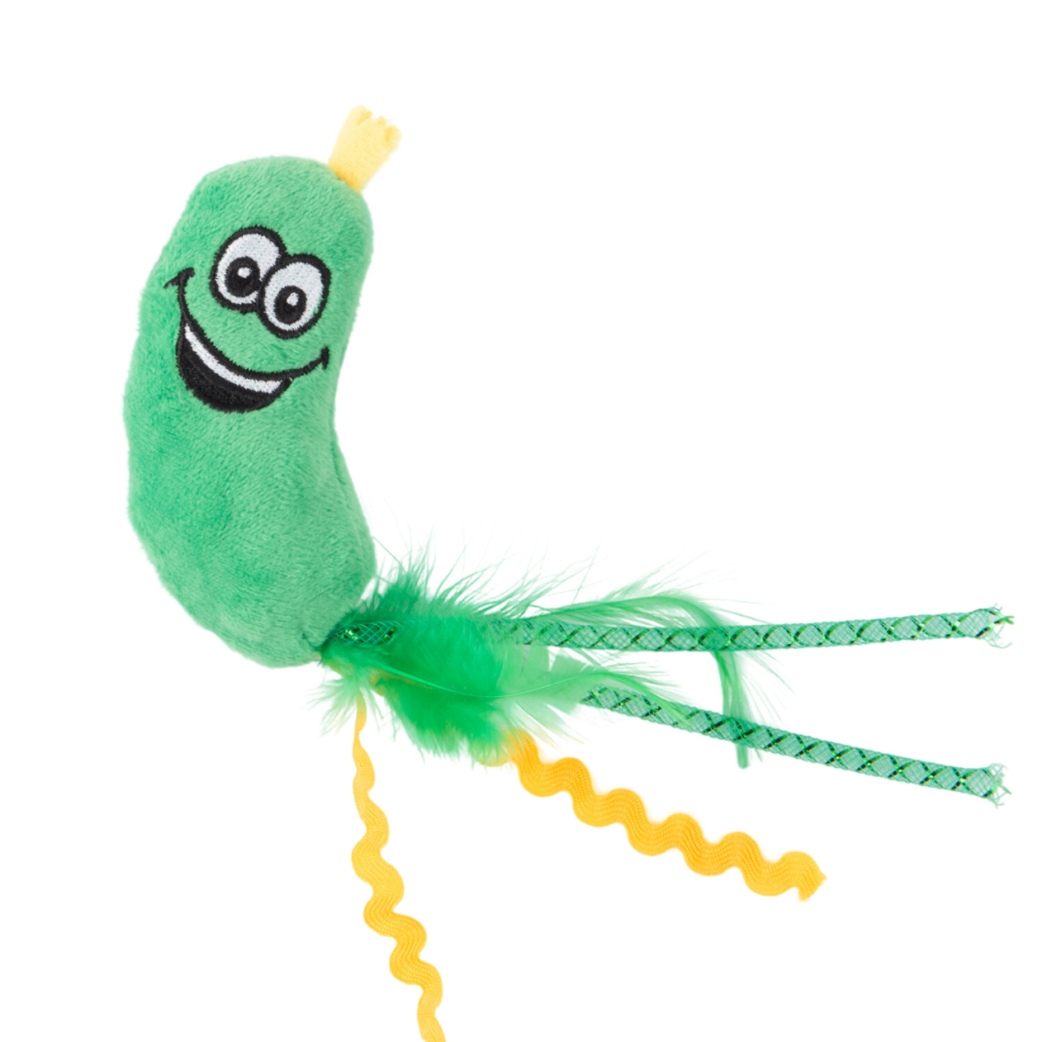 Mr.Kranch Игрушка для кошек Огурчик плюшевая с кошачьей мятой и перышками 17см зеленая
