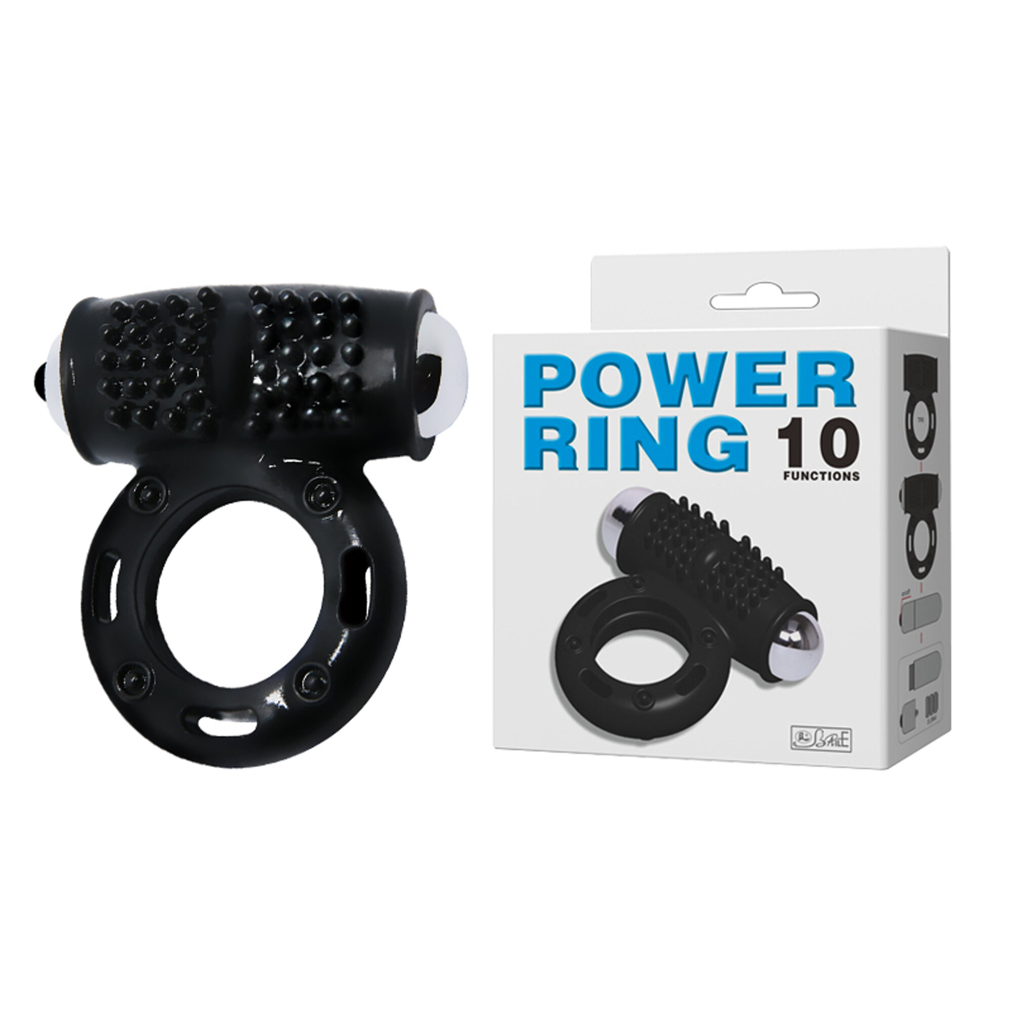 Эрекционное кольцо с вибрацией POWER RING 10, черное BI-014355