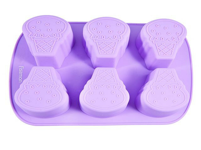 6540 FISSMAN Форма для выпечки 6 кексов рожок мороженого 26,2x16,5x3,5 см (силикон)