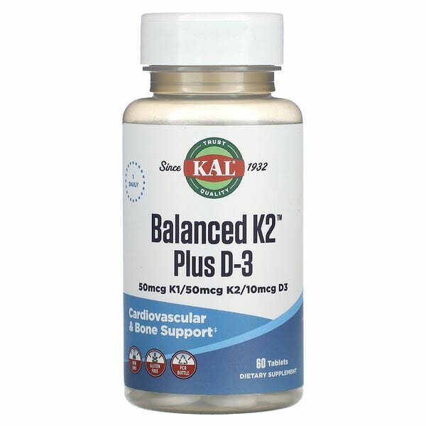 Витамин K2 + D3, Kal, Balanced K2 Plus D3, 60 Tablets, 50/10 mcg — фото 1