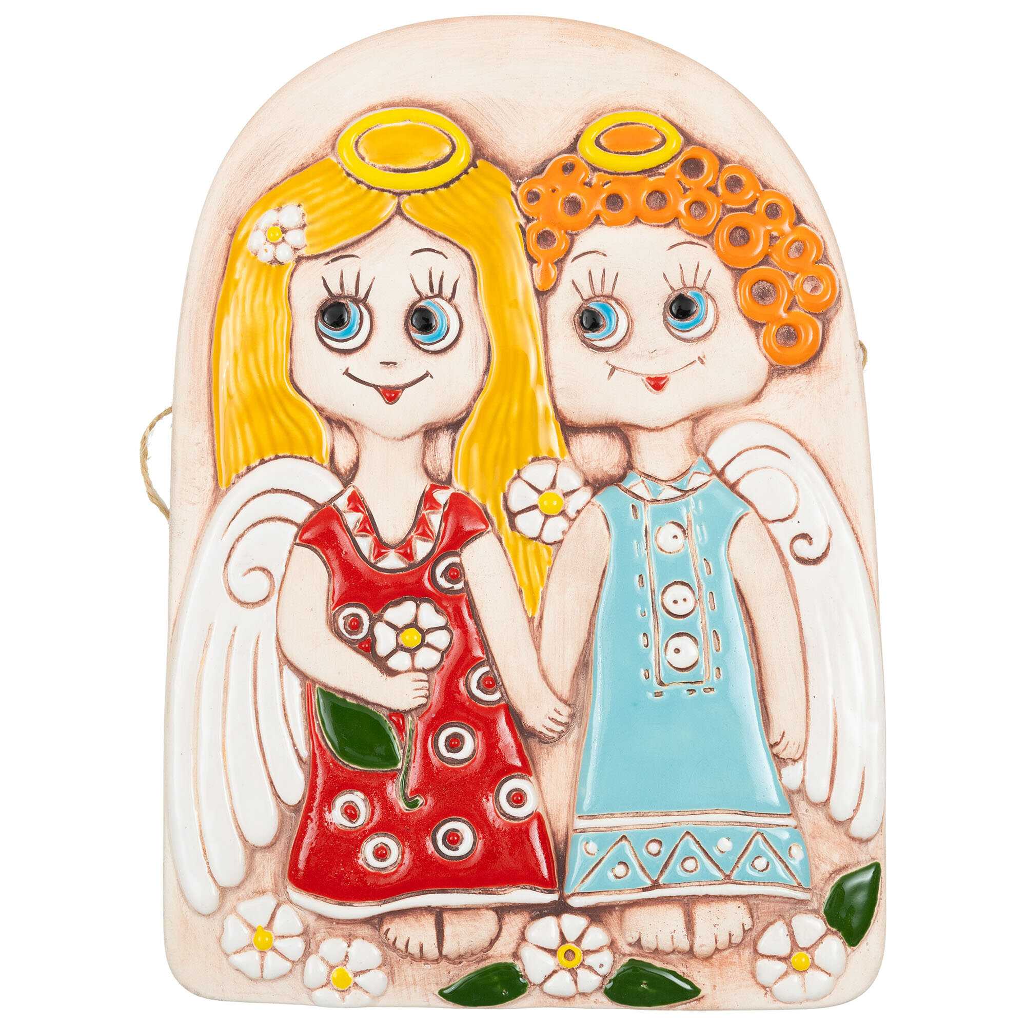 Панно декоративное Два ангелочка керамическое авторской ручной работы (КМА-ПД-123)