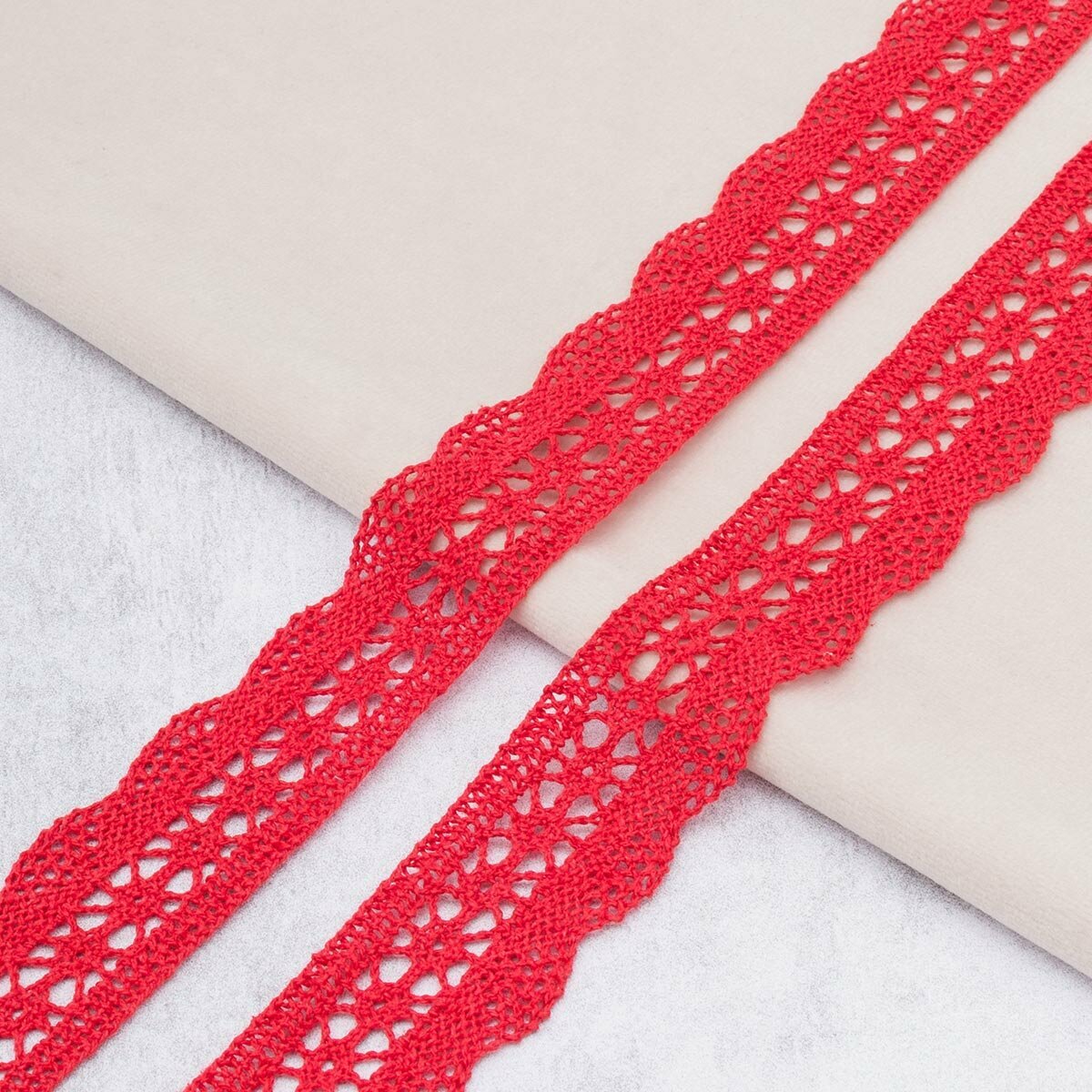 Кружево для рукоделия и шитья хлопок, 27 мм*10 м, красное, Айрис