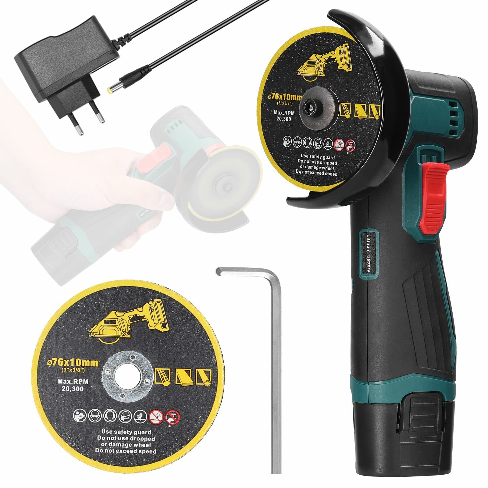 Аккумуляторная УШМ 3" (76мм), коллекторный двигатель, 1 аккумулятор, евровилка