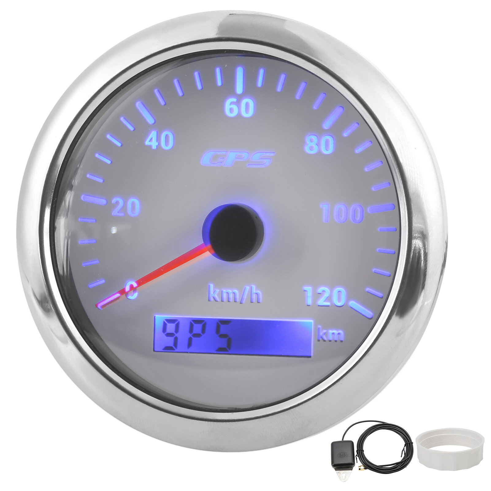 85-мм морской автомобильный GPS-спидометр с одометром до 120 км/ч и 7-цветной подсветкой для автомобиля, лодки, автодома, яхты, белый.