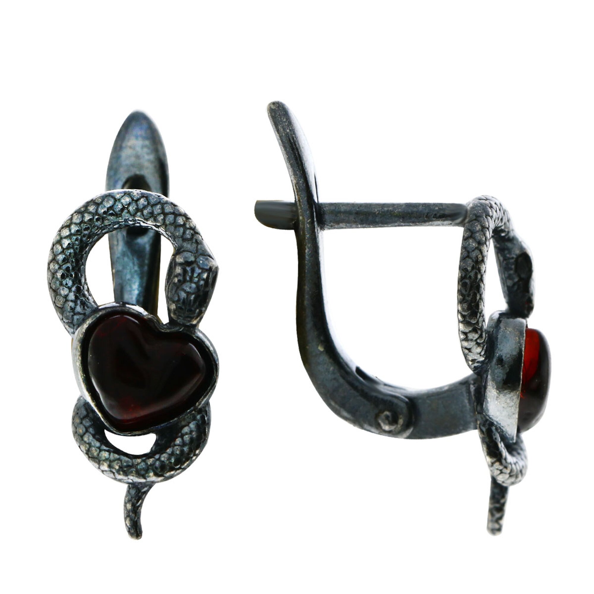 Серьги, серебро, 925 проба, чернение, янтарь