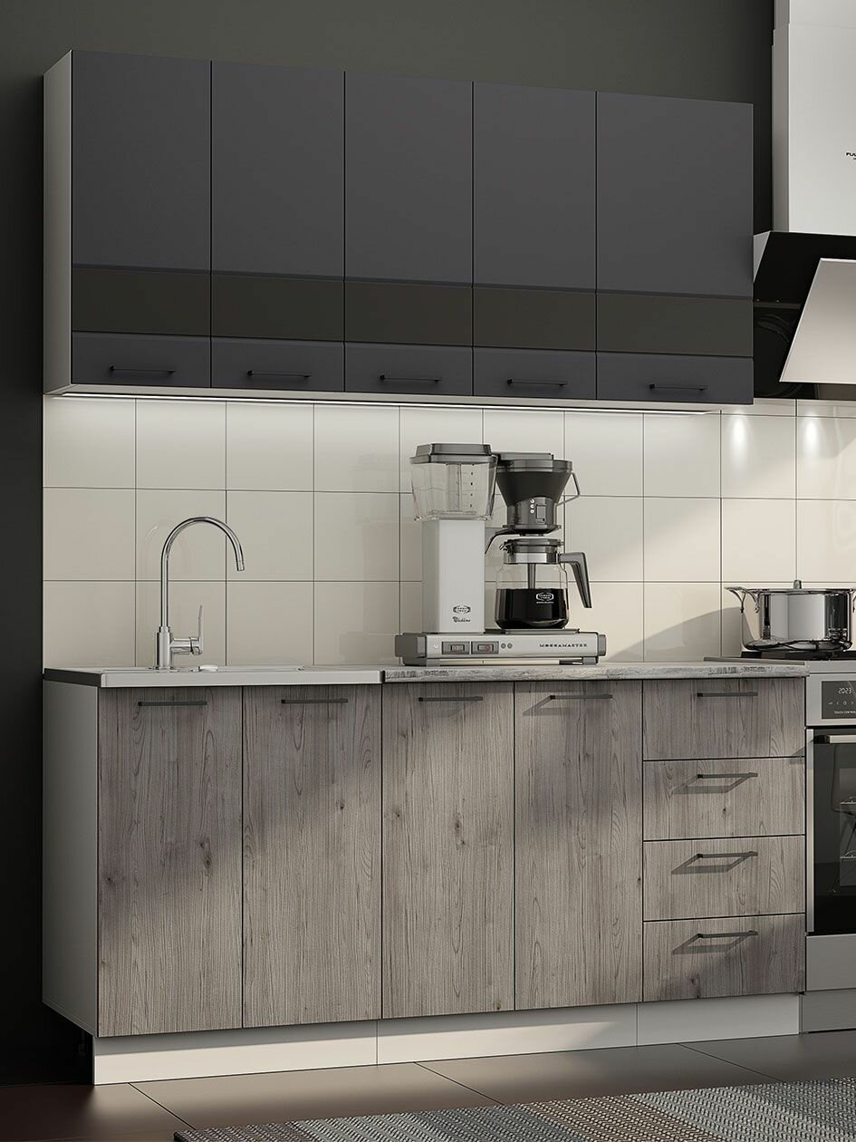 Кухонный гарнитур Астра 1.6 м, мебель для дома и кухни, Белый / Графит софт / Дуб Галиано