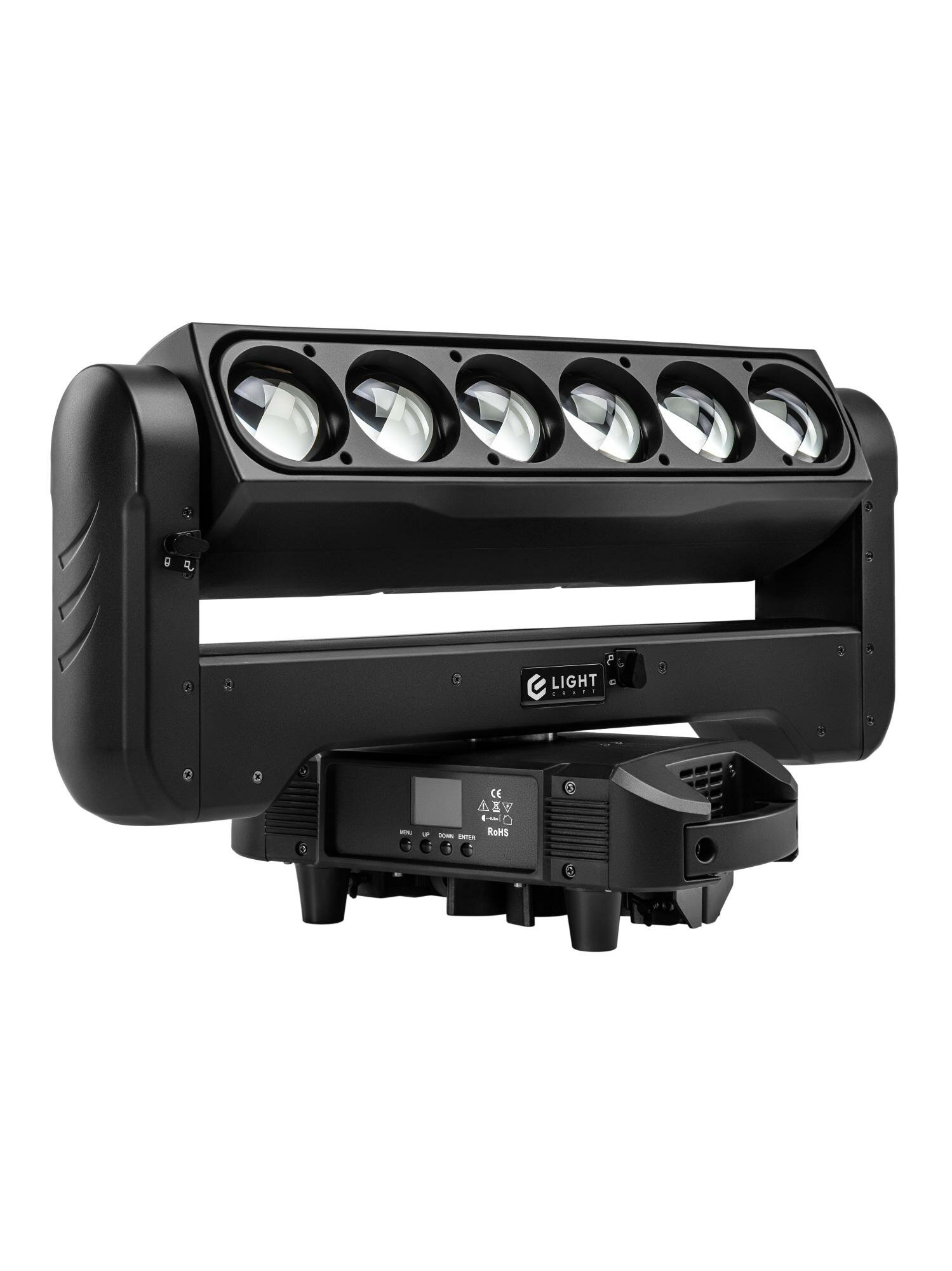 LightCraft 6x60W MovingBar Pixel - светодиодный прожектор с подвижным корпусом. Сторона WASH: 6 диодов по 60Вт. Сторона Strobe: 20х10 White + 384x0,5W 3in1 RGB. Угол раскрытия луча: 3,5°- 45°. Линейный диммер 0-100% . PixelControl. Встроенные динамическ