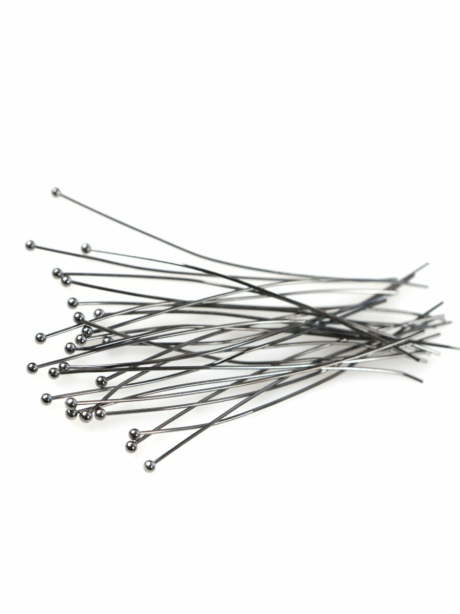 Пины с шариком (упаковка 20 г, примерно 100 шт.), цвет черный, размер 50х0.6 мм