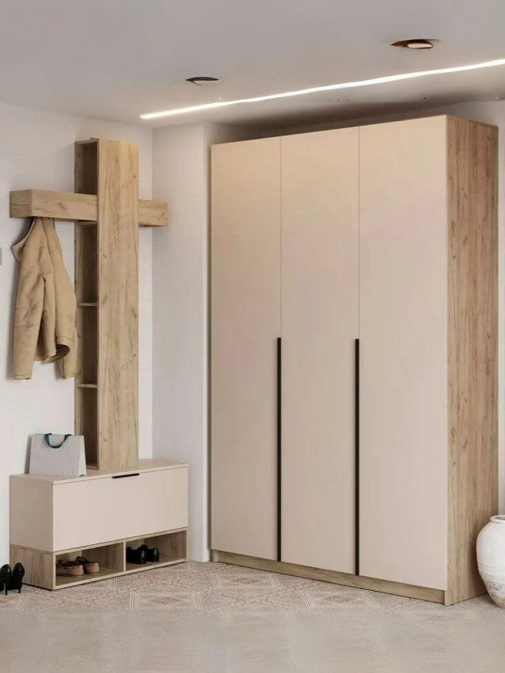 Прихожая комплект Бохо со шкафом, с вешалкой, с обувницей, Дуб Крафт серый / Кашемир