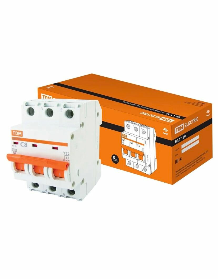 TDM Electric Автоматический выключатель BA47-29 3P 8A 4.5kA SQ0206-0106