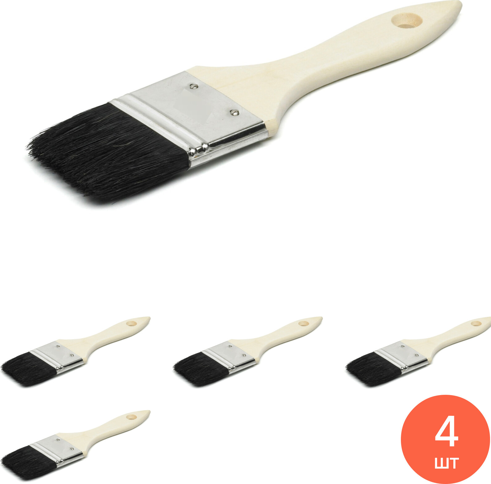 Кисть малярная Anza / Анза Go торцовая, с щетиной из натуральных черных волокон, 15мм / малярные и отделочные инструменты (комплект из 4 шт)