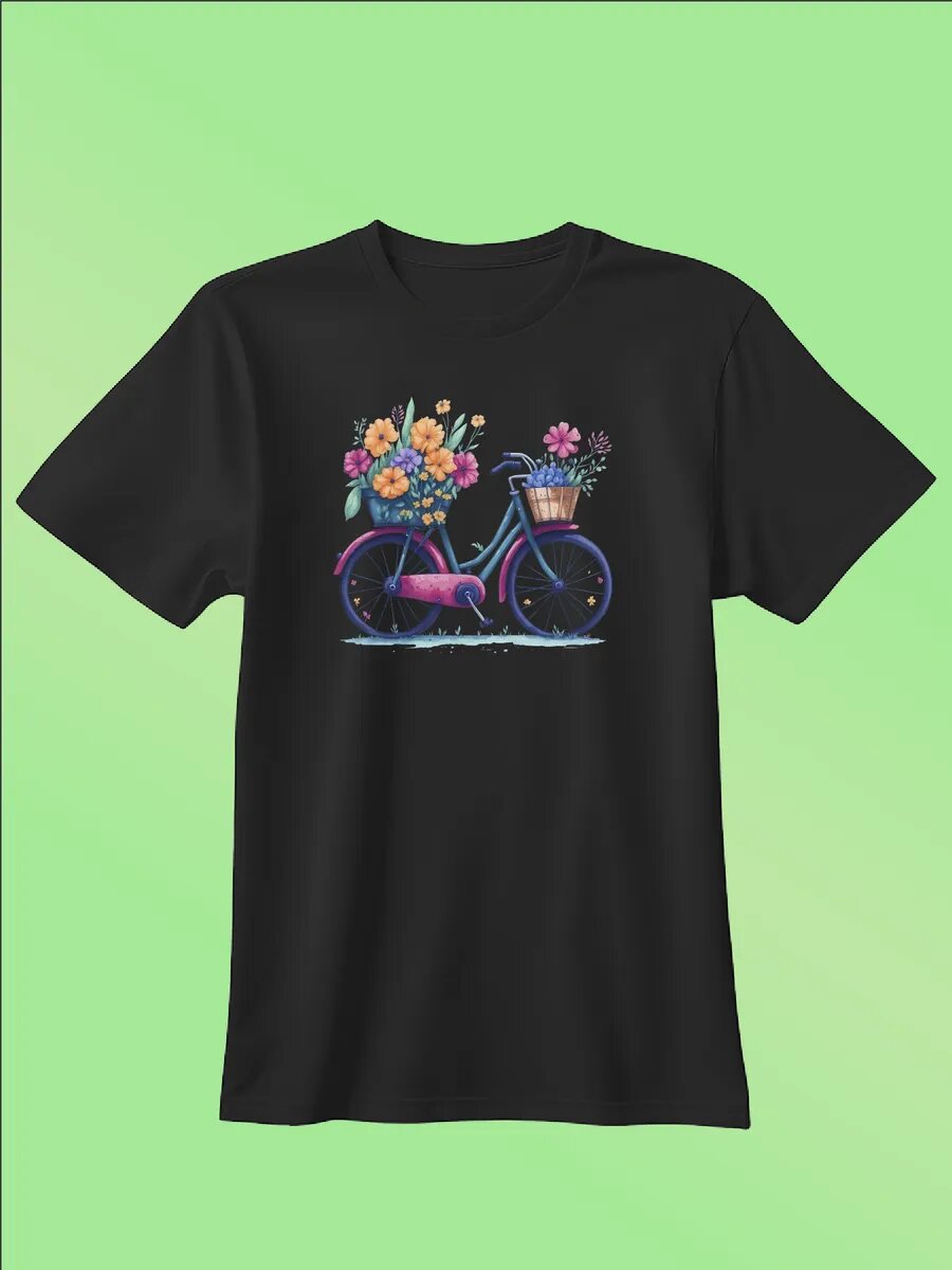 Футболка велосипед с цветами