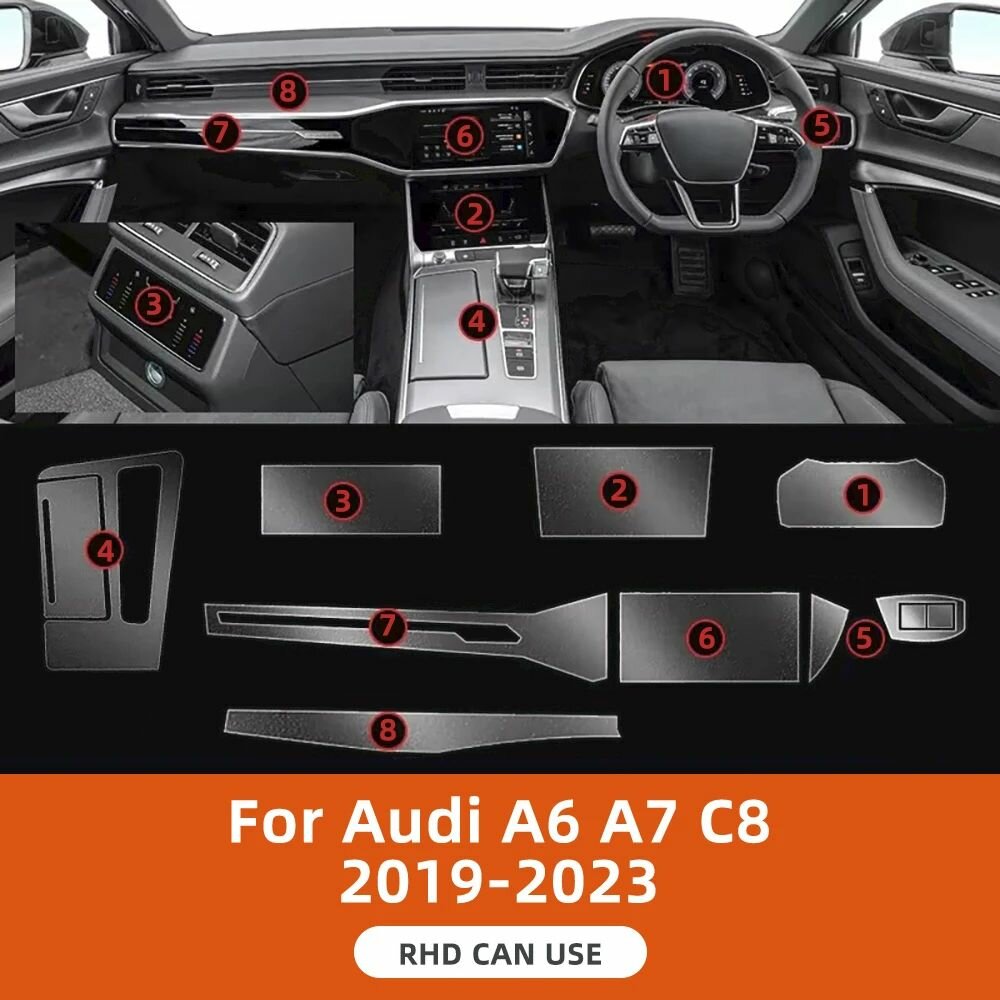 Для Audi A6 A7 C8 2023-2019 Прозрачная защитная пленка центральной консоли автомобиля TPU, противоскользящая ремонтная , автомобильные аксессуары