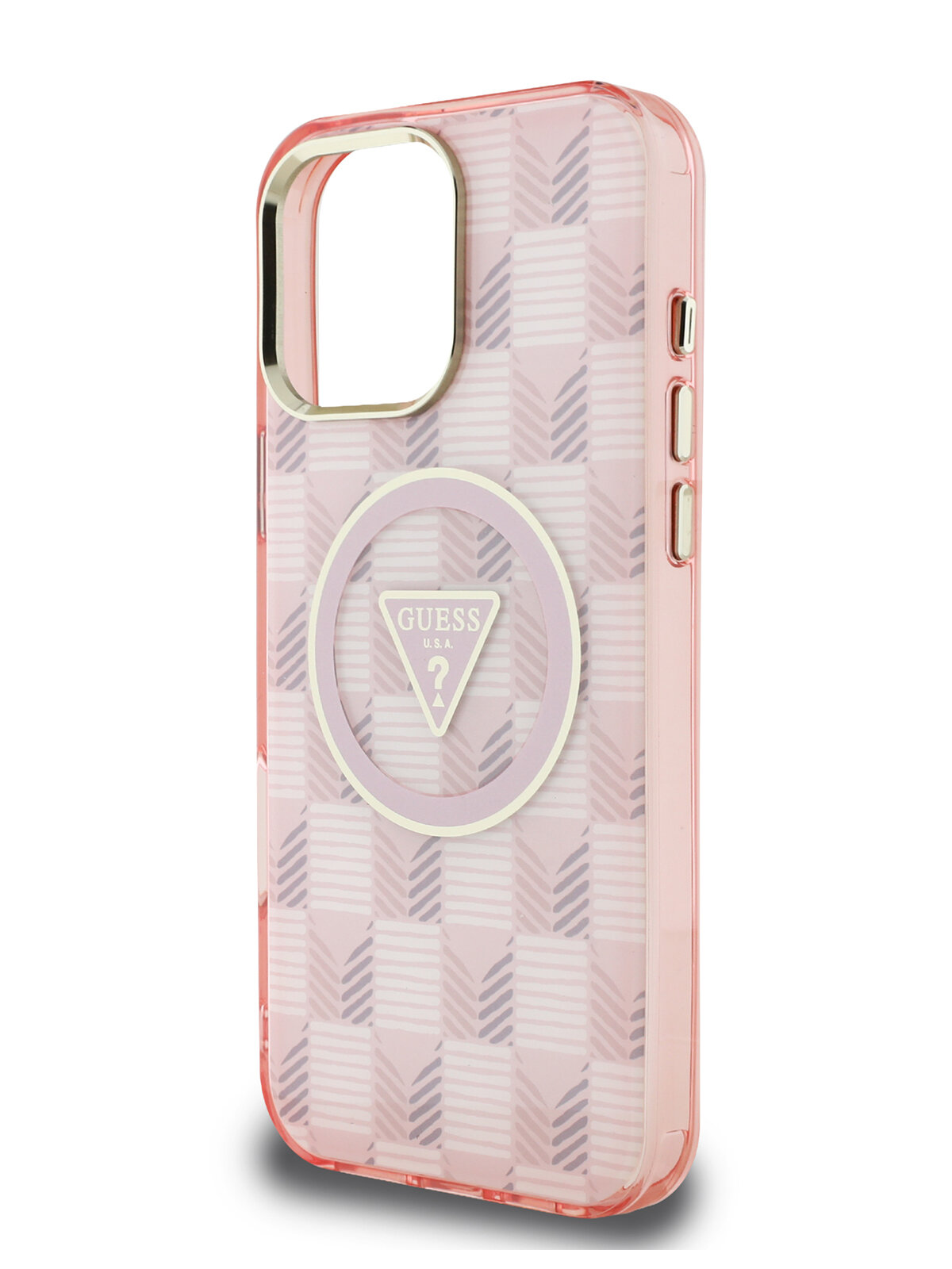 Guess для iPhone 16 Pro Max чехол PC/TPU Jet Set Trianlge logo Metal camera Hard Pink (MagSafe)