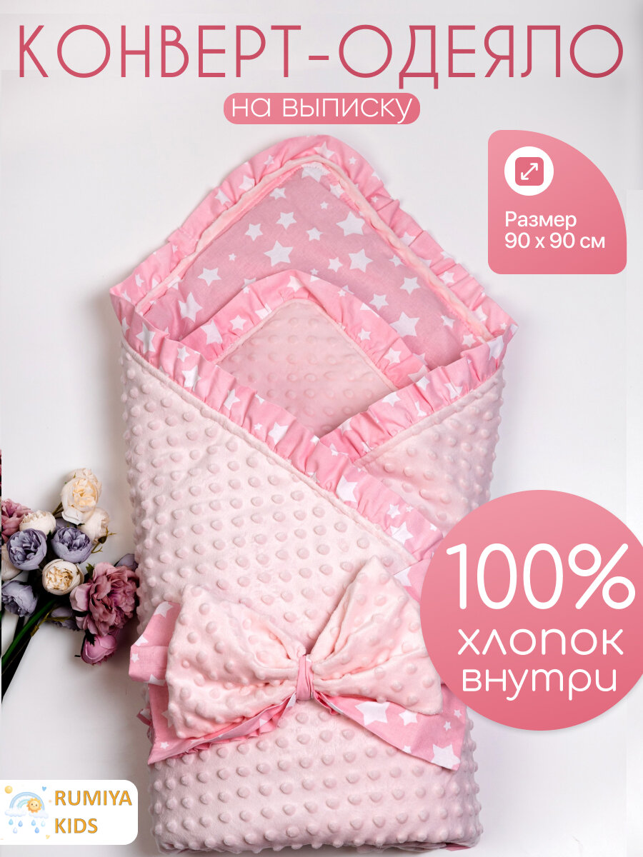 Одеяло-конверт на выписку для новорожденных 90х90 см, хлопок 100%, с утеплением на резинке