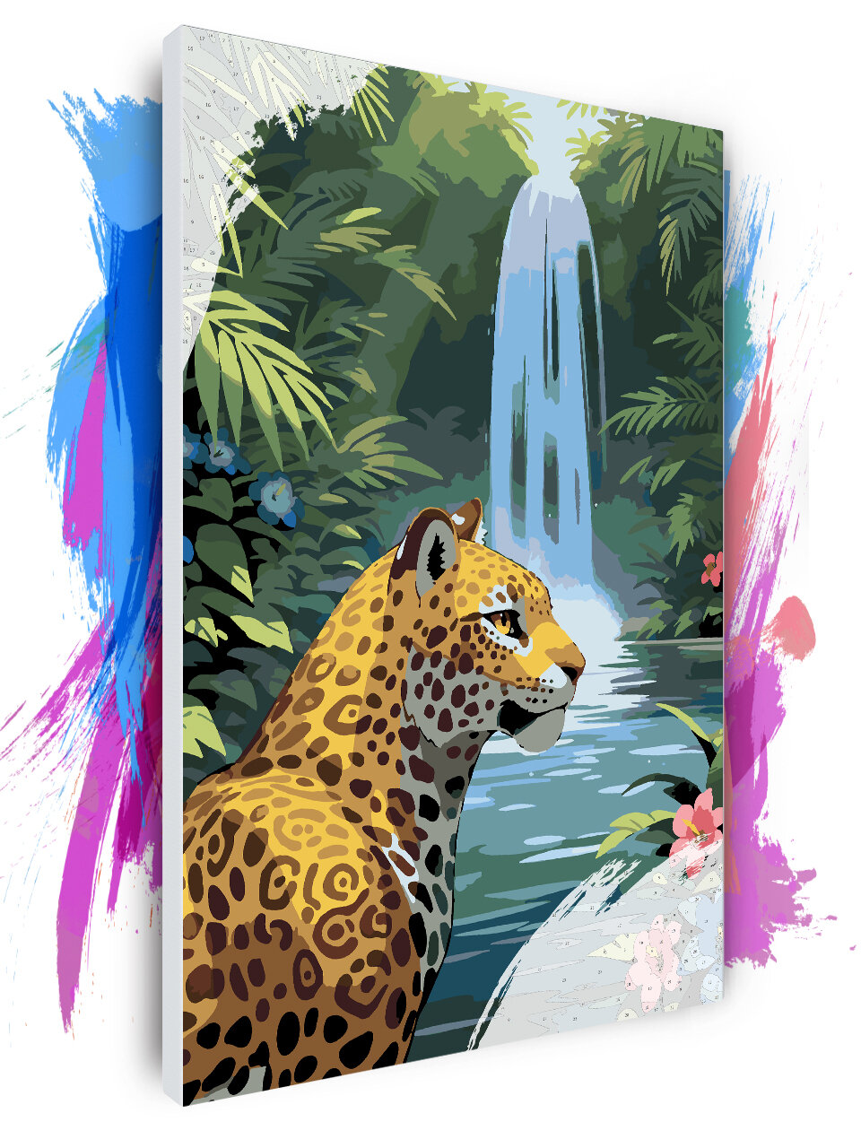 Картина по номерам на холсте Ягуар у водопада, 40 х 60 см