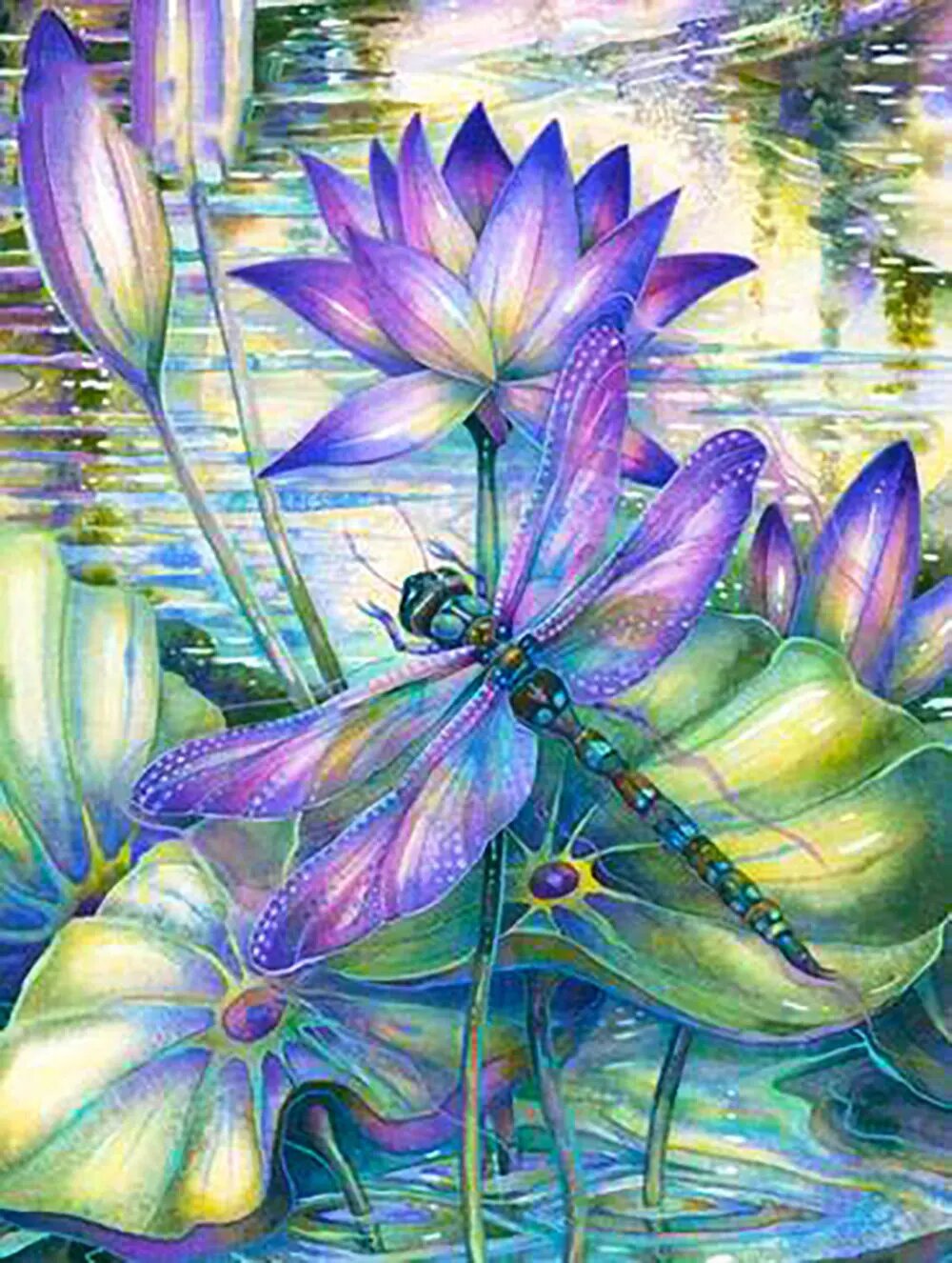 5D DIY Алмазная картина Стрекоза Цветок Полная круглая Алмазная мозаика Пейзаж Алмазная вышивка Комплект Стразы Украшение для дома