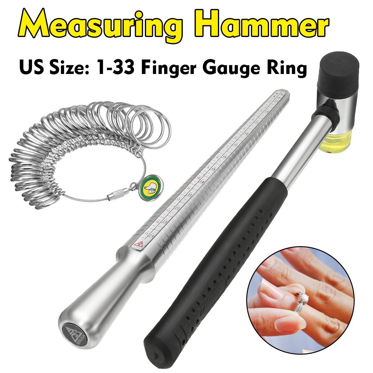 Инструмент США размер 1-33 кольцо измерительный палец калибр оправка металлическая палка молоток