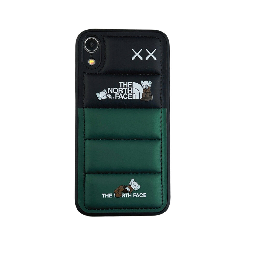 Чехол для iPhone XR черный / зеленый силиконовый дутый пуховик North Face