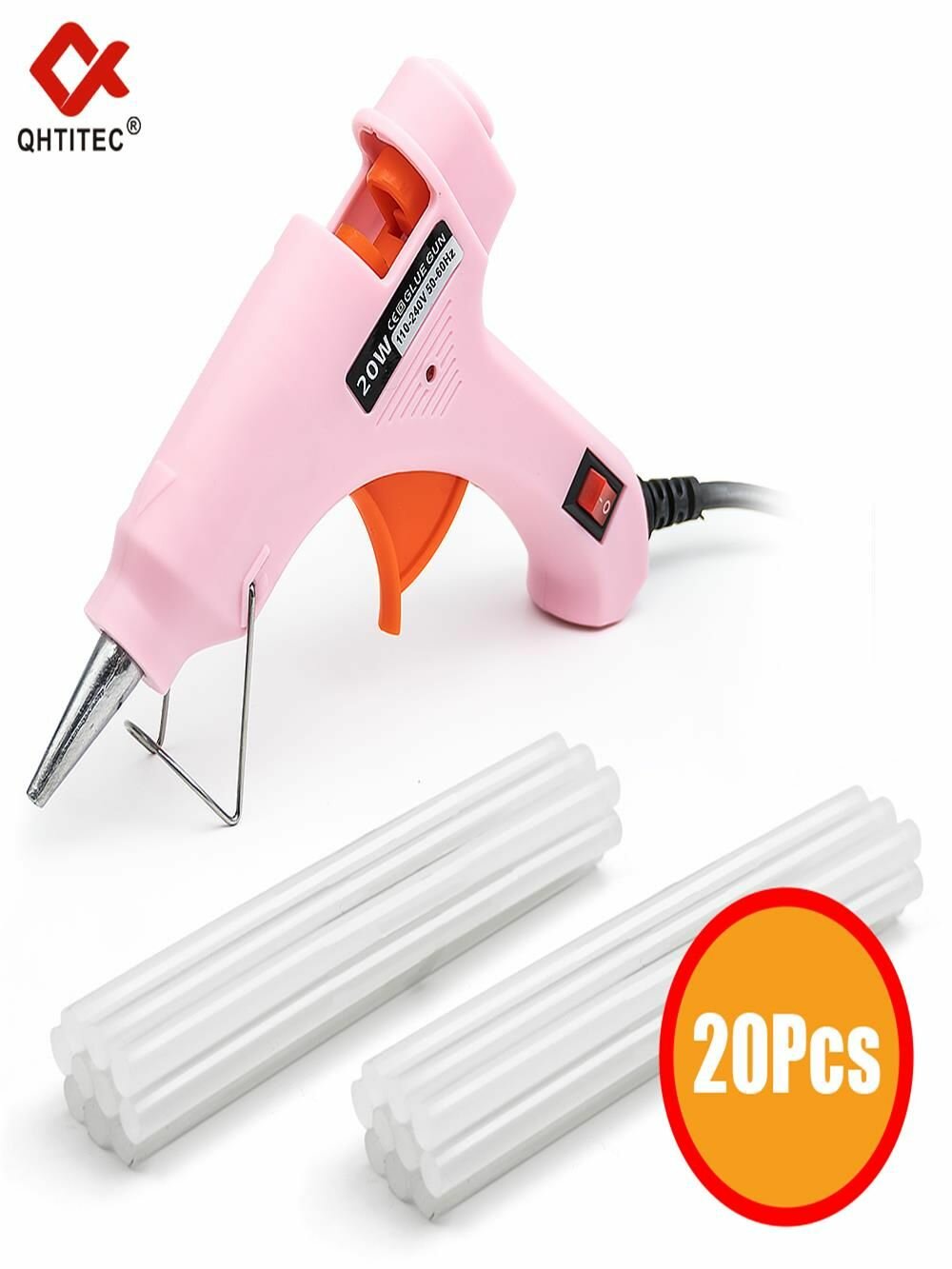 Клеевой пистолет 20 Вт, 7 мм (термочувствительный пистолет), в комплекте с 20 клеевыми палочками