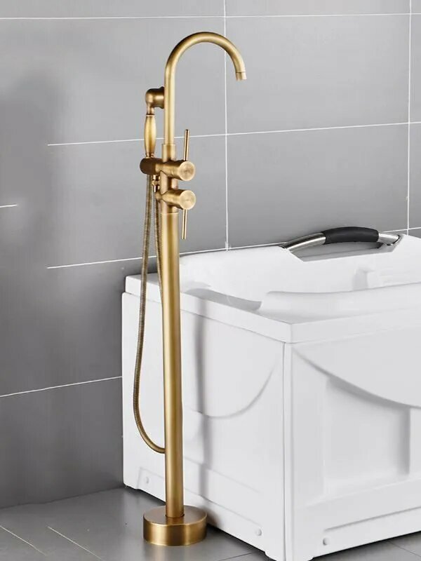 Смеситель для ванны и душа, смеситель для ванны от пола до потолка, цилиндрический, с двойной ручкой, для горячей и холодной воды, латунь