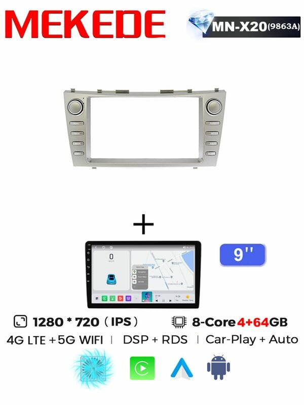 Магнитола 9" Mekede MN X20 Pro 4/64 Gb Toyota Camry 6 40 50 2006-2011 F4 кнопки carplay