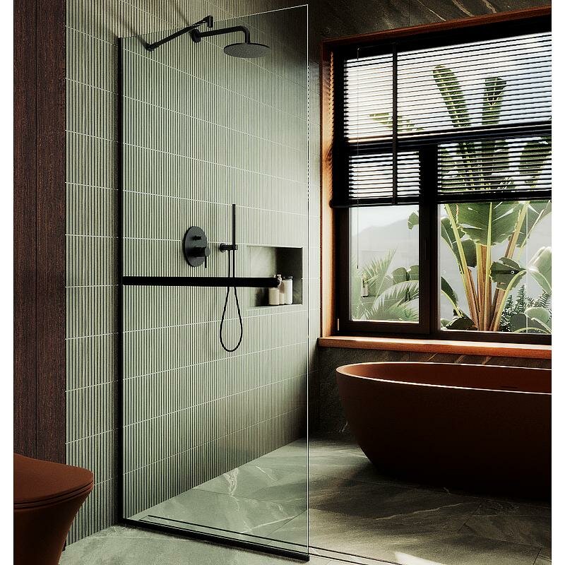 Душевая перегородка Maybah Glass MGD-708-6у 1090x1950 в узком профиле Черный стекло прозрачное
