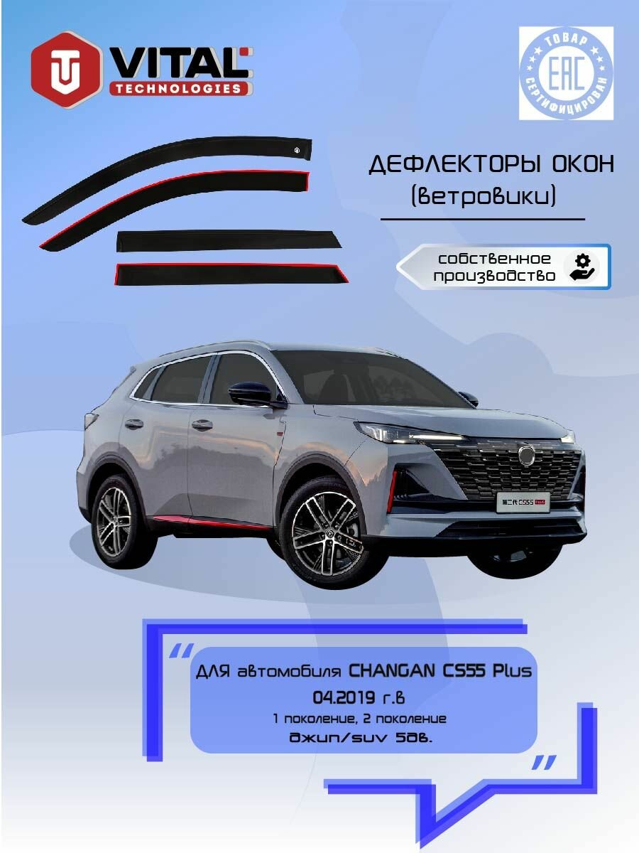 Дефлектор окон (ветровик) для Changan CS55 Plus с 04.2019 г. в.