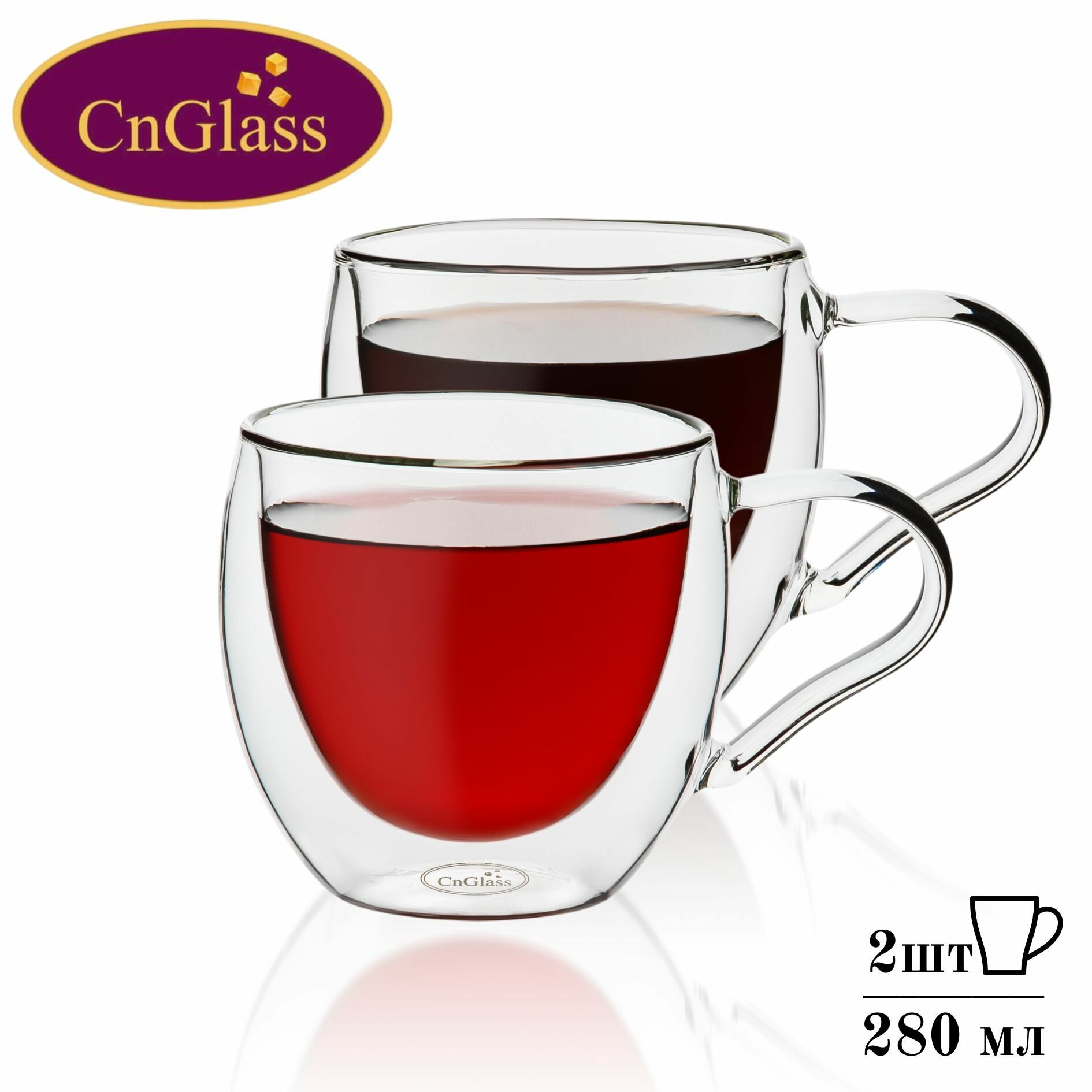 Набор кружек CnGlass стеклянные необжигающие термокружки с двойными стенками для кофе капучино и чая 280 мл 2 шт. B10-2__