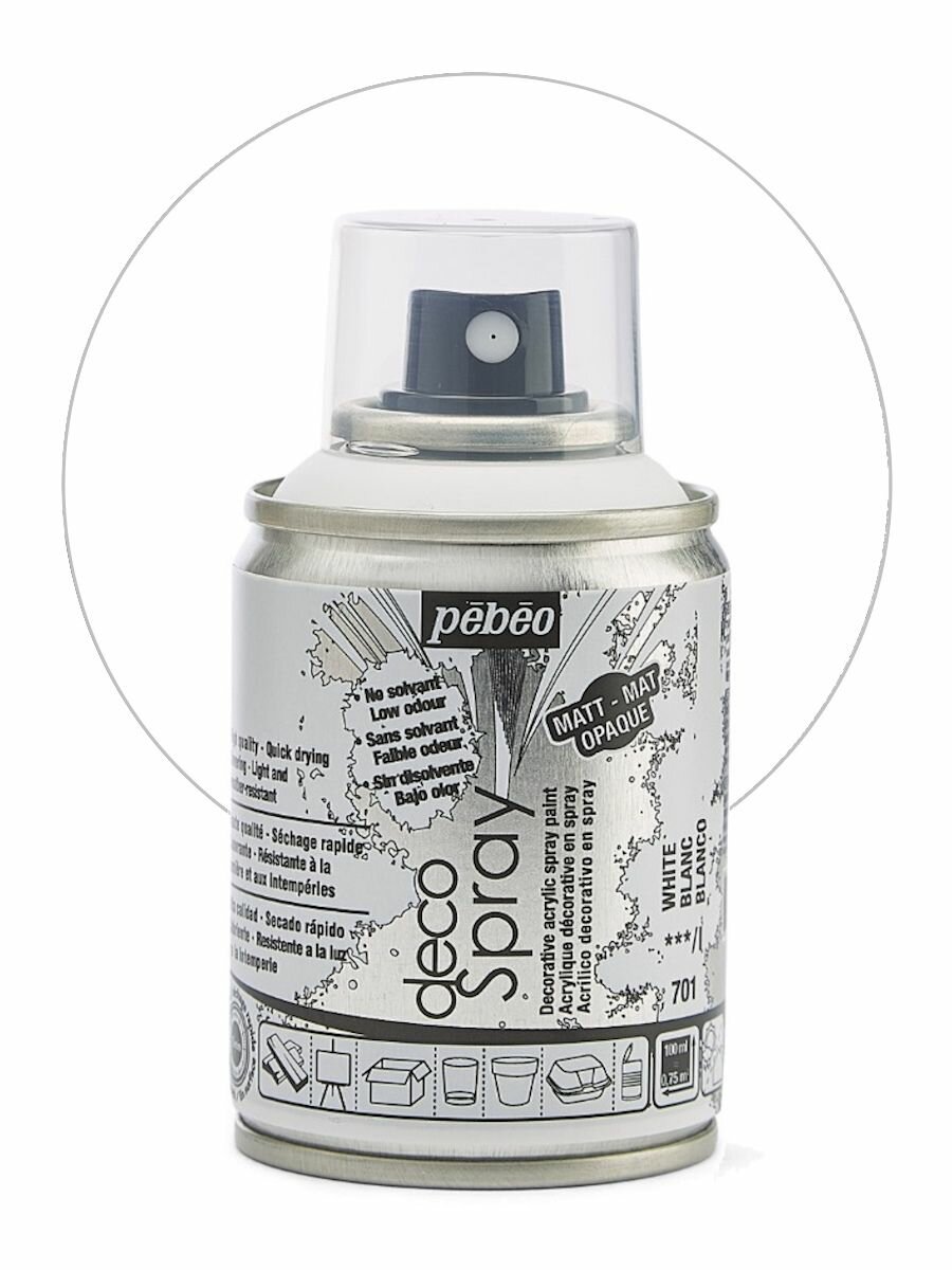 Акриловая краска на водной основе Pebeo decoSpray (аэрозоль) 100 мл, белый матовый