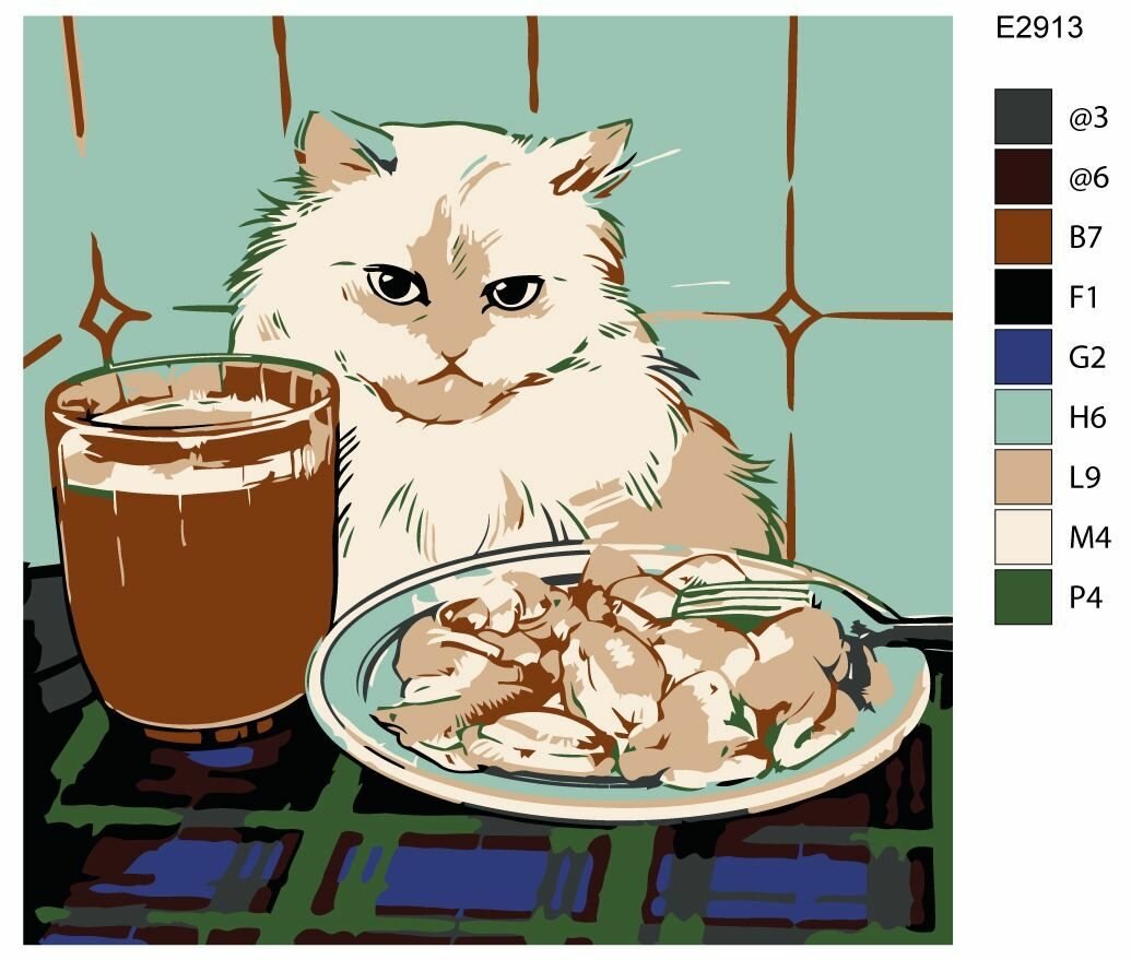 Детская картина по номерам E2913 "Коты-Мемы. Котик за обедом" 30x30
