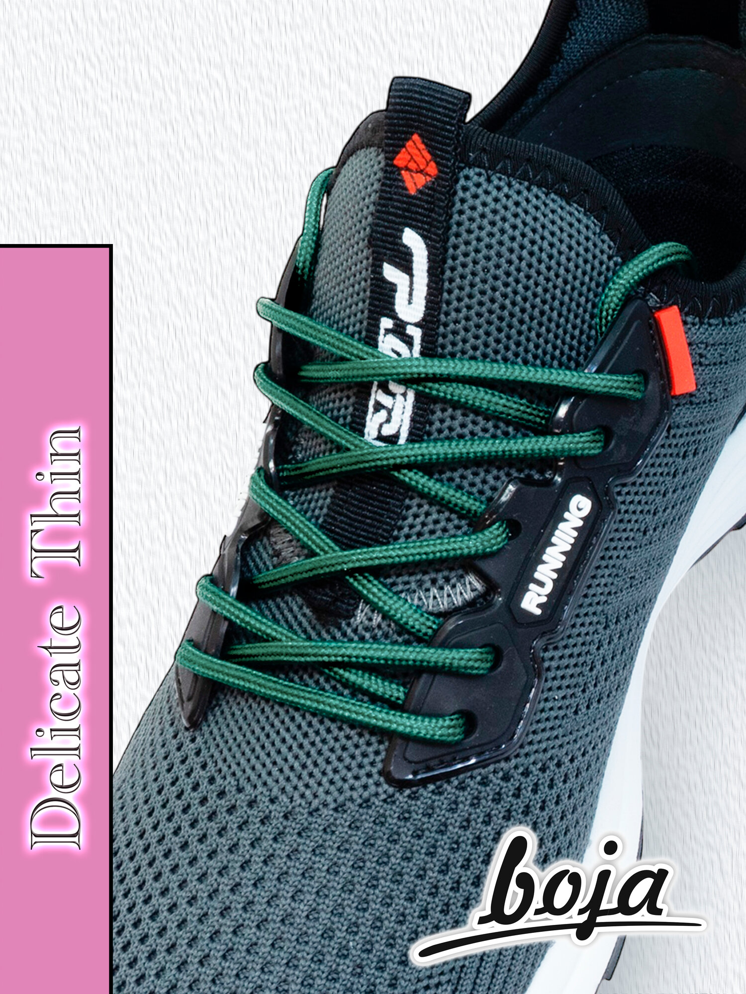 Шнурки для обуви BOJA (THIN), круглые 3мм, 120 см, зеленые