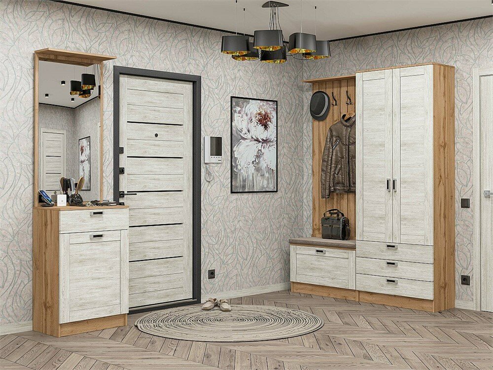 VVT Прихожая Стиль-04, каркас ЛДСП Дуб Вотан, фасад МДФ Nordic Oak, 2110*2200*380 Nordic Oak