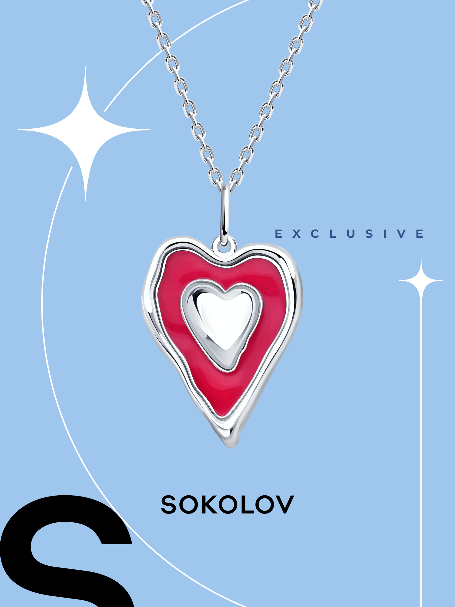 Колье, серебро, 925 проба, родирование, эмаль